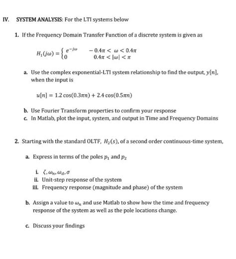 Solved J System Analysis For The Lti Systems Below 1 If