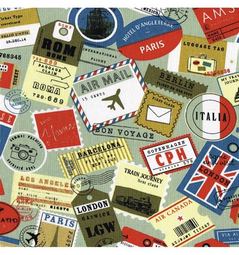 Boarding Pass Fabric Travels Collection Red Textiles Français™