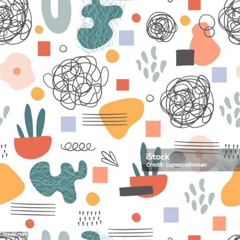 Pola Mulus Tangan Digambar Berbagai Bentuk Dan Benda Doodle Ilustrasi