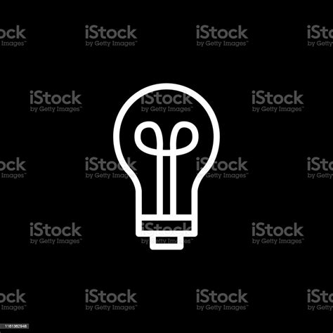 검은 색 배경에 전구 선 아이콘입니다 검은 색 평면 스타일 벡터 그림입니다 Led 조명에 대한 스톡 벡터 아트 및 기타 이미지