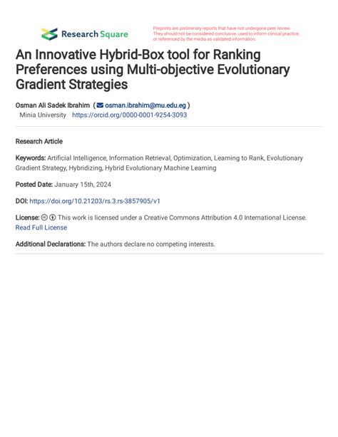 Pdf An Innovative Hybrid Box Tool For Ranking Preferences Using Multi Objective Evolutionary