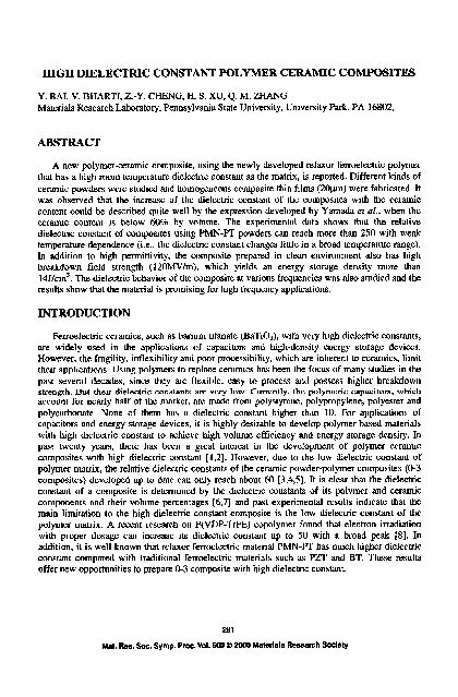 Pdf High Dielectric Constant Polymer Ceramic Composites