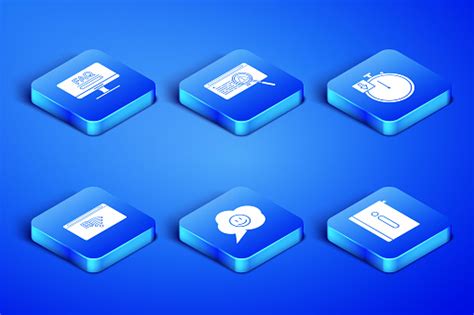 사용자 설명서 Faq 정보가 있는 모니터 말풍선 미소 얼굴 인터넷 연결 없음 시스템 버그 개념 및 스톱워치 아이콘을 설정합니다 벡터 3차원 형태에 대한 스톡 벡터 아트 및