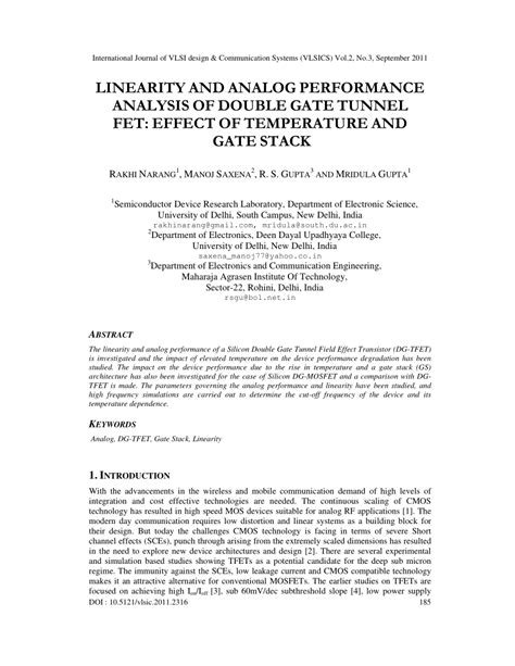 Pdf Linearity And Analog Performance Analysis Of Double Gate Tunnel
