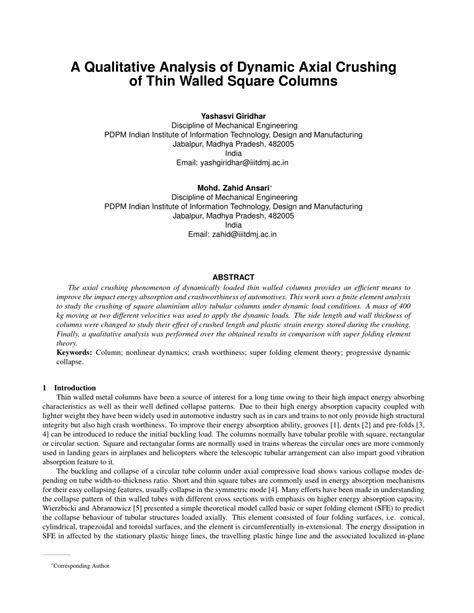 Pdf A Qualitative Analysis Of Dynamic Axial Crushing Of Thin Walled Square Columns