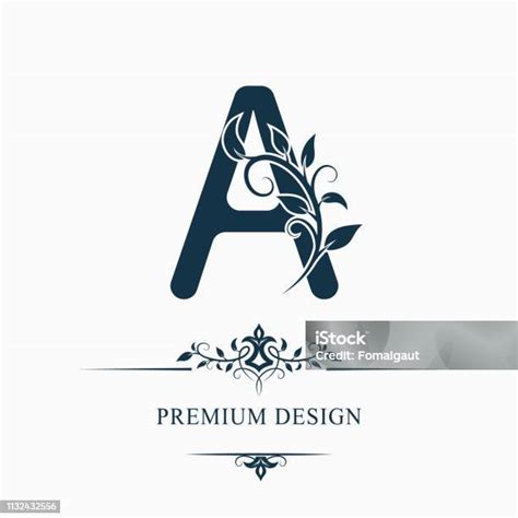 고급 대문자 A 장식 꽃 모노 그램 잎이 있는 나뭇가지 붓글씨 로고 템플릿입니다 그래픽 엠 블 럼 페이지의 디자인에 대 한 좋은 스티커 간판 라벨 카드 벡터 일러스트 고풍