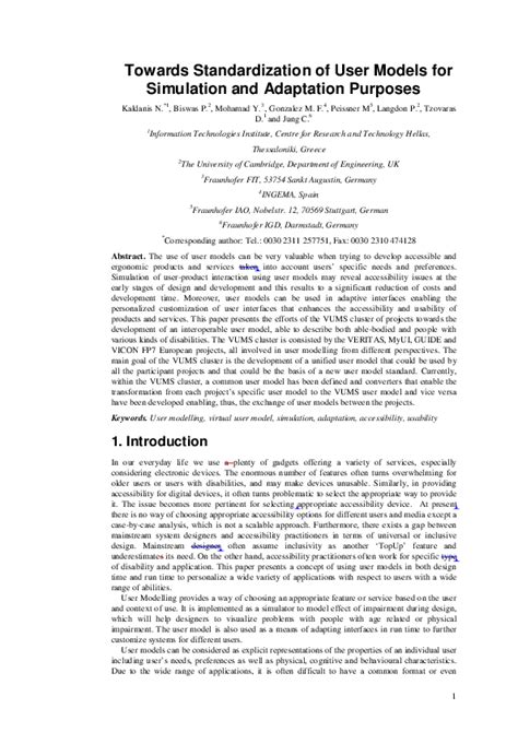 Pdf Towards Standardisation Of User Models For Simulation And Adaptation Purposes