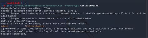 Cracking The User Credentials Using The John The Ripper