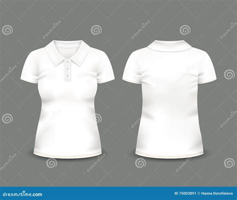 Women S White Polo Shirt Short Sleeve In Front And Back Views Vector
