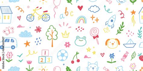 Vetor De Kindergarten Doodle Vector Background Hand Drawn Doodle Style