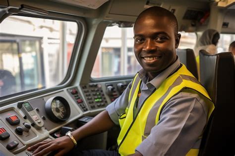Premium Photo African Train Driver Sitting In Subway Train With