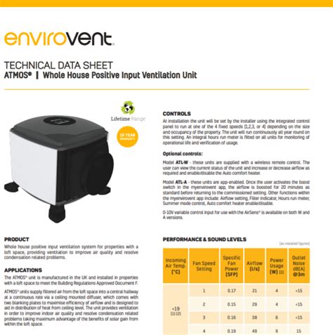 Envirovent Ltd Atmos® Ventilation System Specification Building