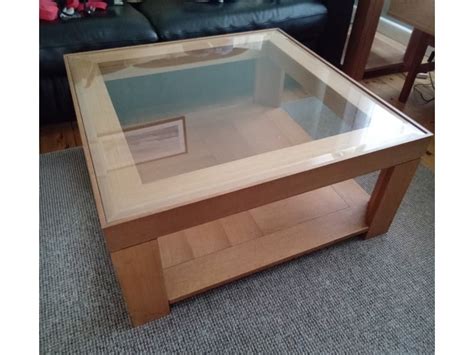 Coffee Table And 2 Matching Side Tables Oak With Glass Tops In