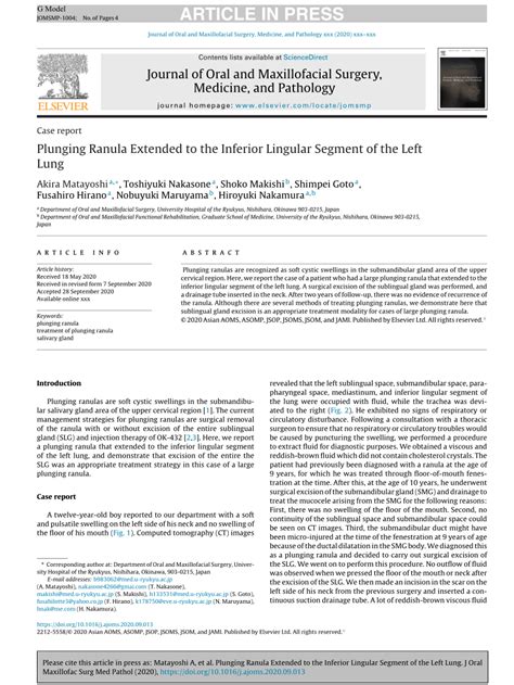 Pdf Plunging Ranula Extended To The Inferior Lingular Segment Of The