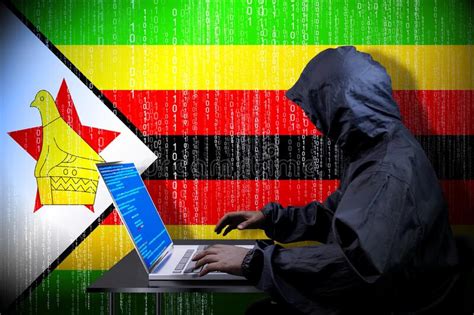 Anonymous Hooded Hacker Flag Of Zimbabwe Binary Code Cyber Attack
