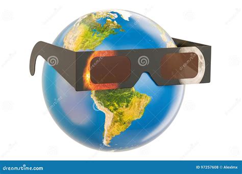 Solar Eclipse Concept Earth Globe With Solar Eclipse Glasses 3 Stock Illustration