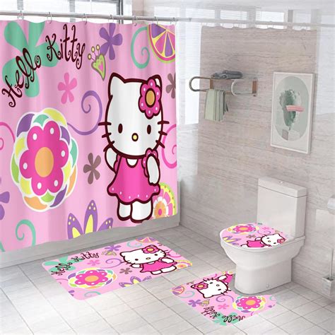 180180cm Hello Kitty Serie Cortina De La Ducha Poliéster Impermeable