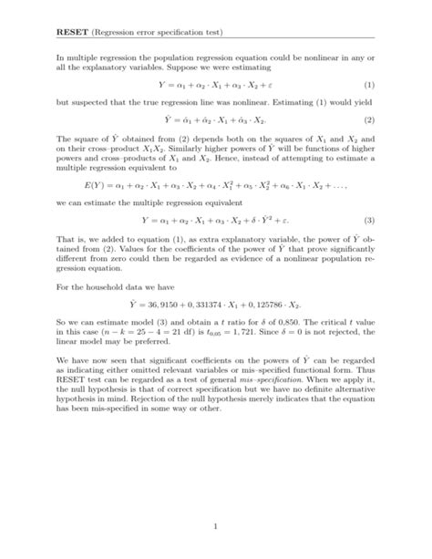 Reset Regression Error Specification Test In Multiple Regression