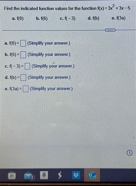 Solved Find The Indicated Function Values For The Function