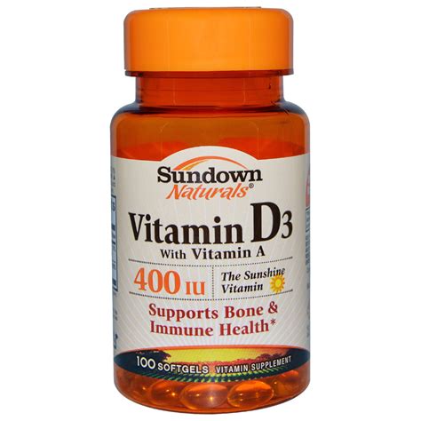 Sundown Naturals, Vitamin D3, With Vitamin A, 400 IU, 100 Softgels - iHerb