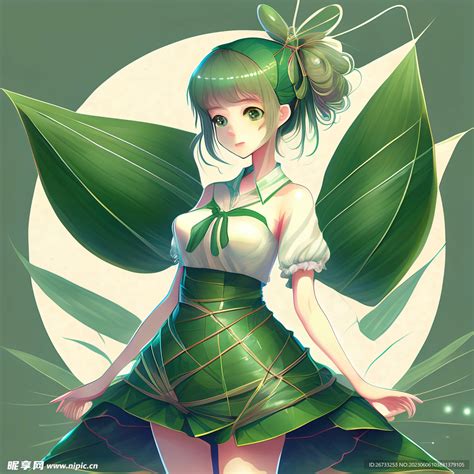 可爱绿色粽子粽叶少女拟人卡通设计图广告设计广告设计设计图库昵图网