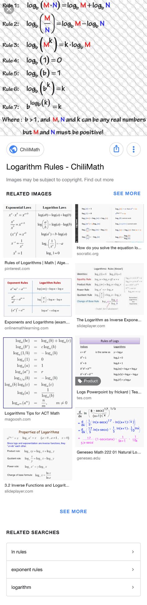 Logarithm Rules Google Search Logarithm Rules ALL IMAGES VIDEOS NEWS MAPS SHOPPING About