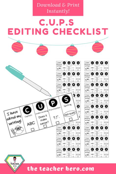 Cups Editing Checklist For Writing The Teacher Hero