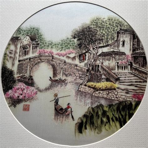 Framed Chinese Embroidery On Silk Studio Of Liang Xue Fang The