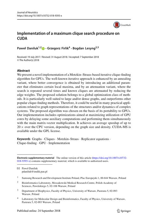 Pdf Implementation Of A Maximum Clique Search Procedure On Cuda