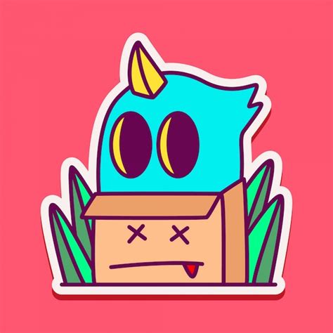 Etiqueta engomada linda del lápiz del doodle del monstruo Vector Premium