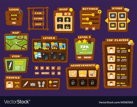 ui game buttons gaming kit panels and buttons vector image