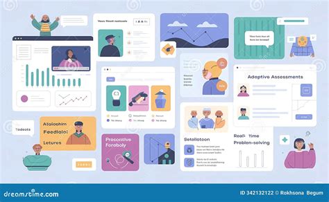 Colorful Illustrated Dashboard With Diverse Avatars And Analytics Stock Illustration