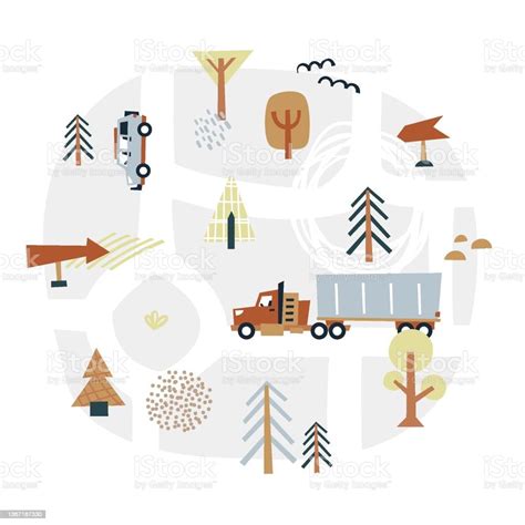 Les Voitures Roulent Sur Les Routes Carte De Dessin Animé Pour Enfants