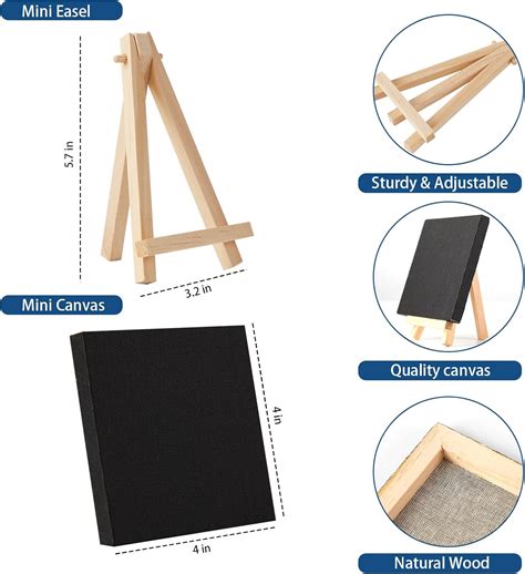 Juego De Mini Lienzos Negros Con Caballete Paquete De 18 3 X 3