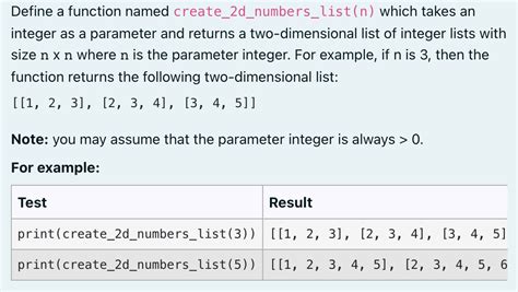 Solved Define A Function Named Create 2d Numbers List N Chegg