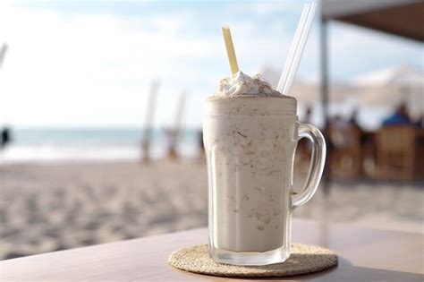 Batido Con Frutas En El Fondo Del Verano De La Playa Foto Premium