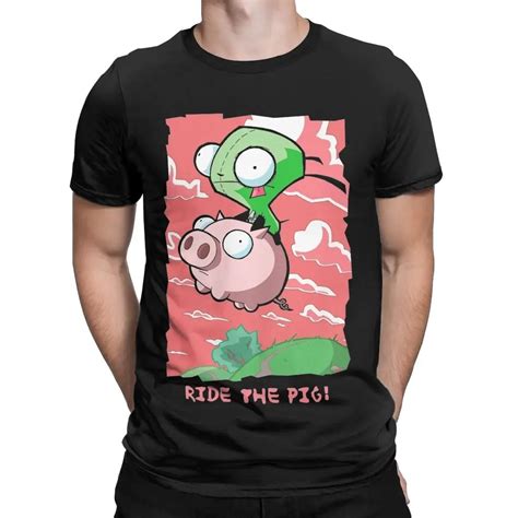 ผชาย Invader Zim GIR หนยนตลกสนข Ride The Pig T เสอผาฝาย