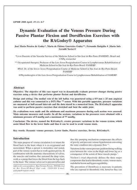Pdf Dynamic Evaluation Of The Venous Pressure During Passive Plantar