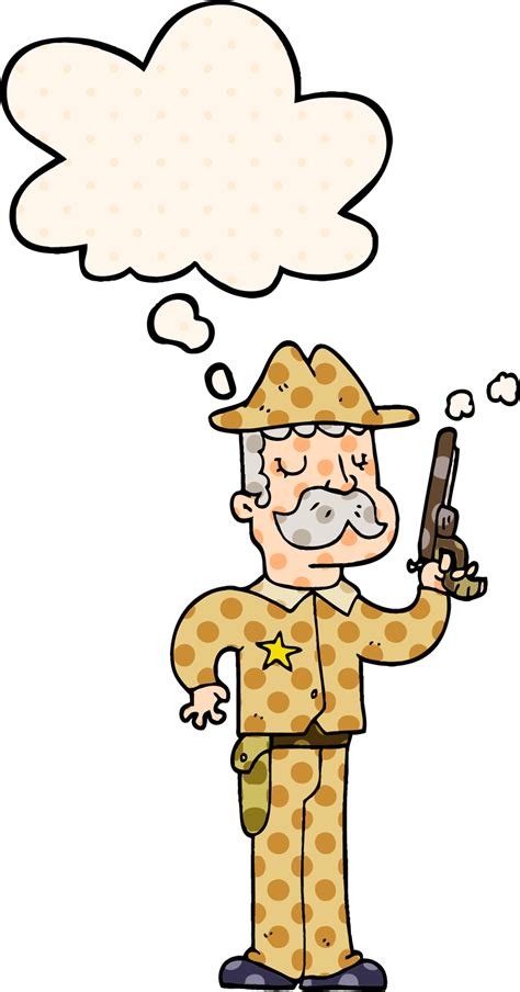 Dibujos Animados Alguacil Con Pensamiento Burbuja En Cómic Libro Estilo