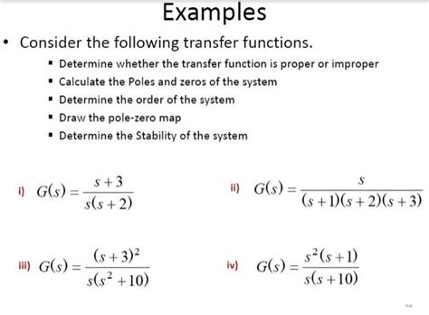 Solved Examples Consider The Following Transfer Functions Chegg