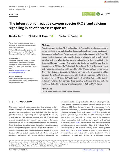 Pdf The Integration Of Reactive Oxygen Species Ros And Calcium