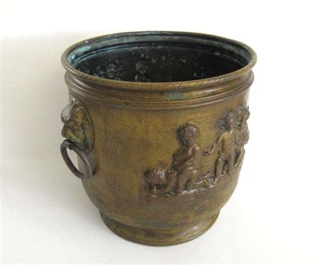 Antique Brass Victorian Planter With Putti Angels Cherubs Lion Handles