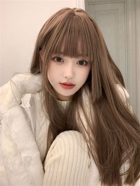 Brown Collar Synthetic Fiber Bangs Wig Embellished Wigs And Accs Wigs With Bangs Hairstyles With
