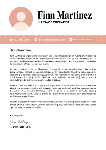 Massage Therapist Cover Letter Examples Sample Format Resume Object