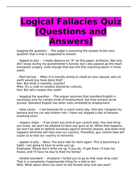 Logical Fallacies Quiz Questions And Answers Logical Fallacies Stuvia Us