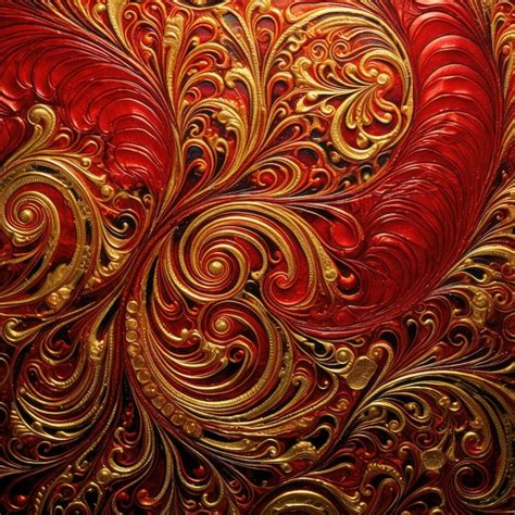 Premium Ai Image Scarlet And Gold Filigree Patterns In A Tapestry Of
