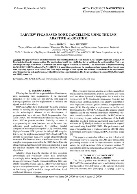 pdf labview fpga based noise cancelling using the lms adaptive algorithm