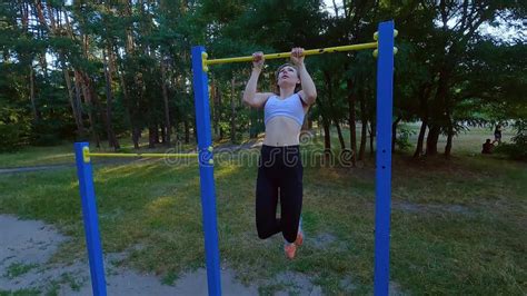 Girl Trains On The Sports Ground In The Open Air Stock Footage Video
