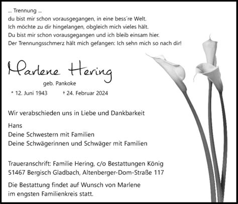 Traueranzeigen Von Marlene Hering WirTrauern