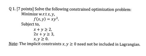 Solved Q117 Points Solve The Following Constrained